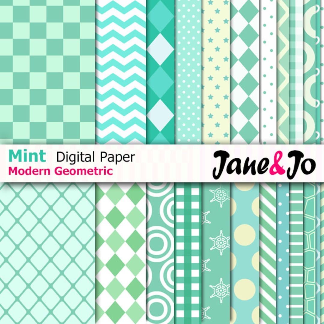 24 Mint Digital Papers,mint Green Modern Pattern Digital Paper Pack ...