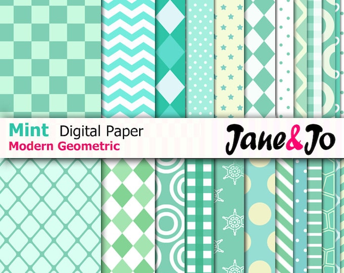 24 Mint Digital Papersmint Green Modern Pattern Digital Paper - Etsy