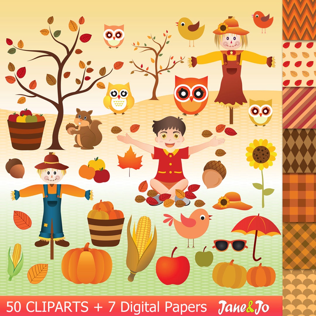 50 Autumn Clipart Autumn Clip Art , Autumn Digital Paper,squirrel ...