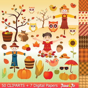 50 Autumn Clipart Autumn Clip Art , Autumn Digital Paper,squirrel ...