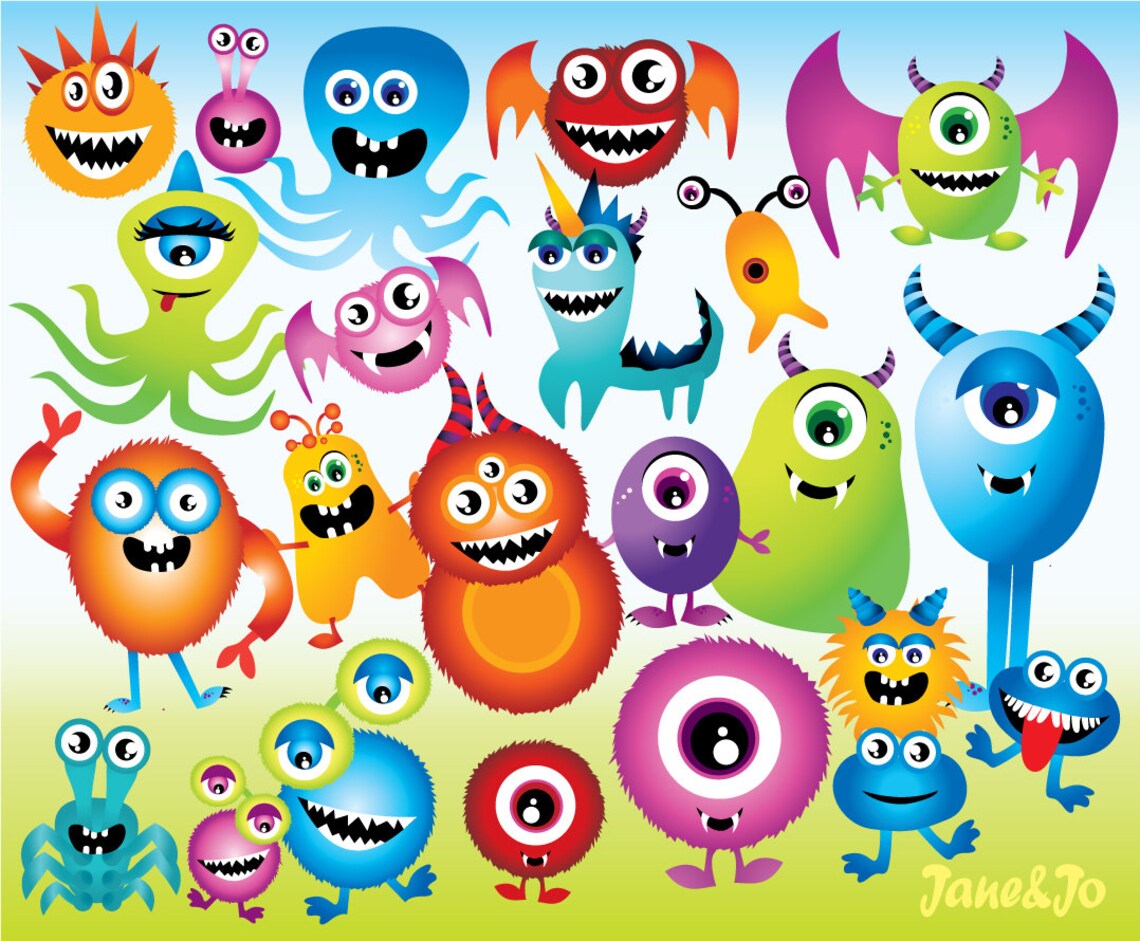 23 Monster Cliparts 15 Backgroundsmonster Clipart With - Etsy