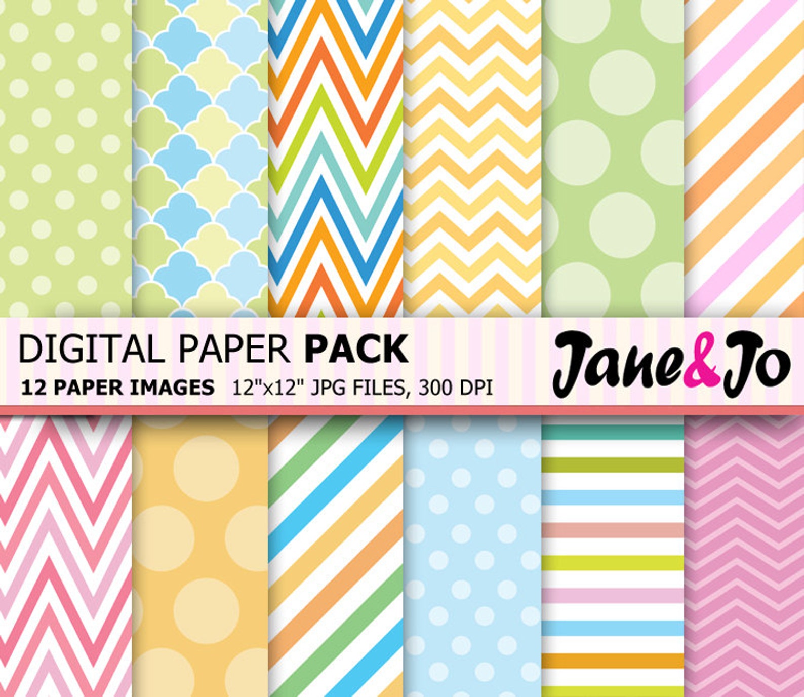 Candy Digital Paper chevron Polka Dot Stripes Pattern | Etsy