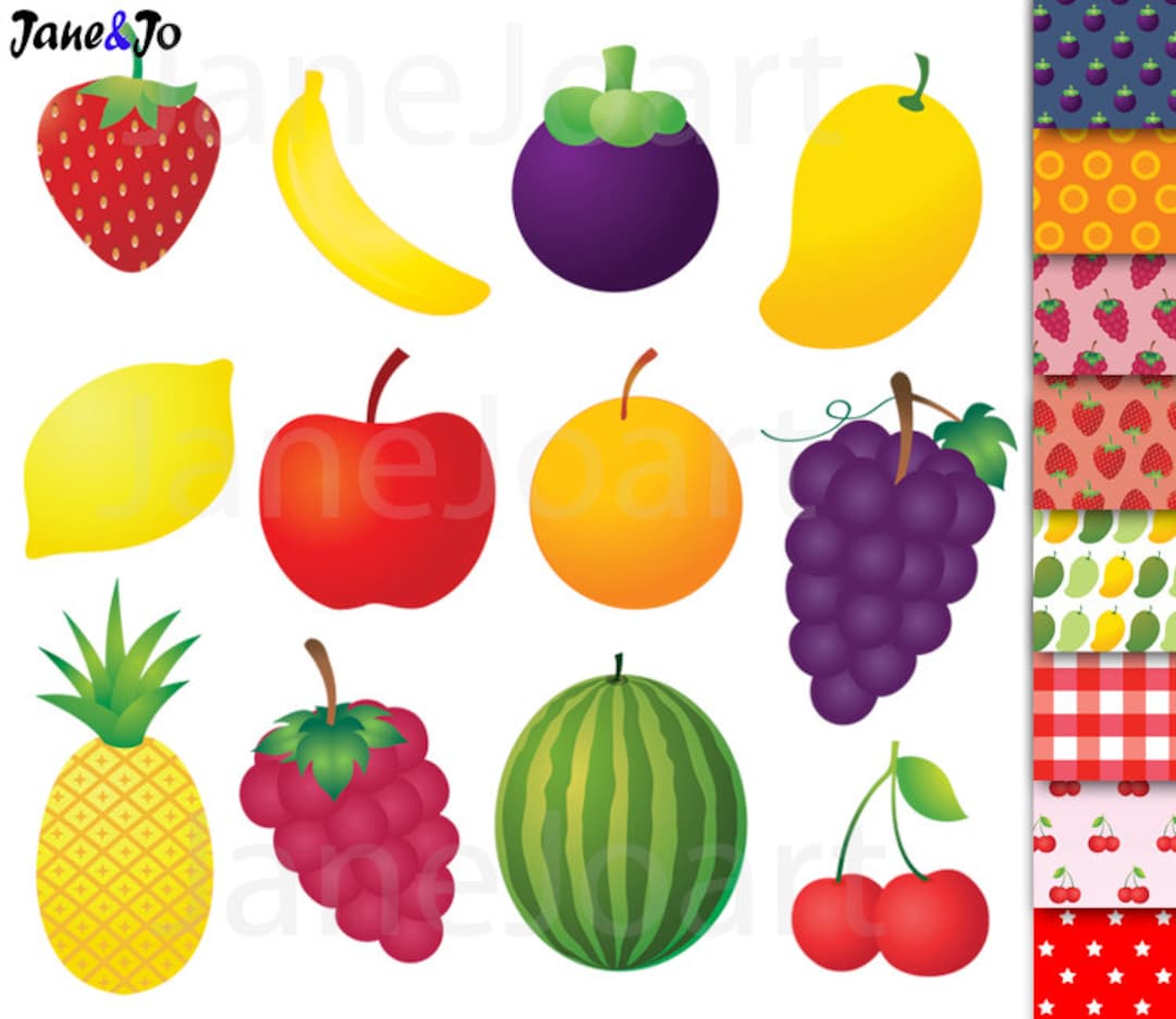 Fruit Clipart , Fruit Clip Art ,pineapple Banana Orange Mango Grape ...