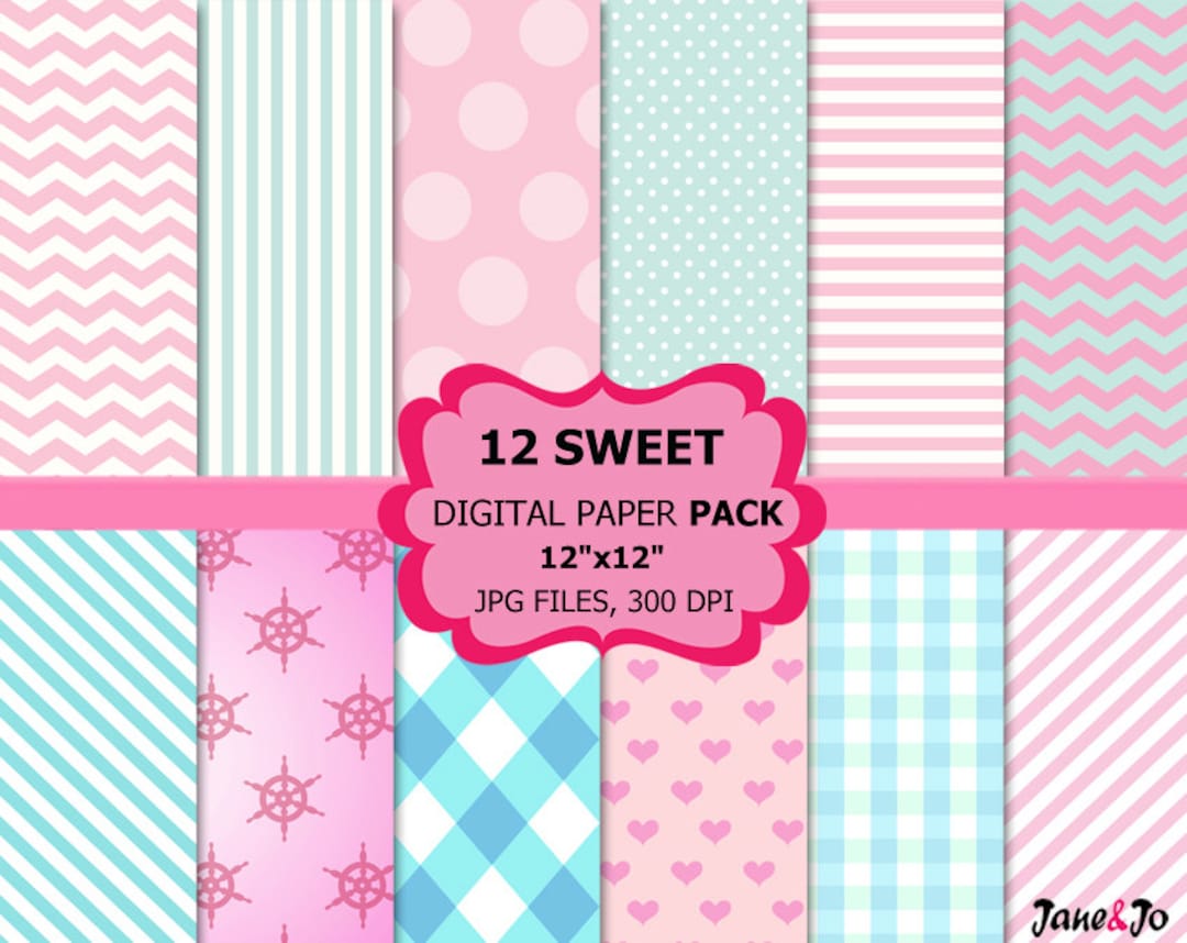 50% OFFSALE Pink and Blue Digital Paper Pack,sweet Pink Digital Paper ...