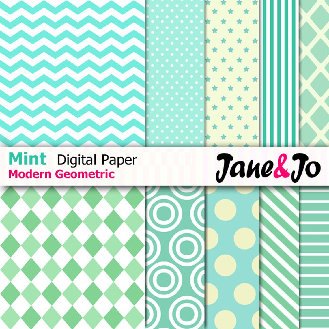 24 Mint Digital Papersmint Green Modern Pattern Digital Paper - Etsy