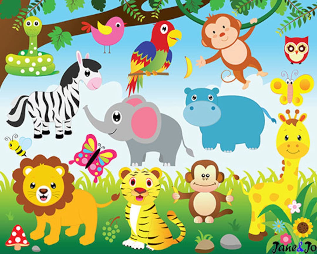 Jungle Animals Clipart and Digital Paper ,jungle Clipart, Animals ...