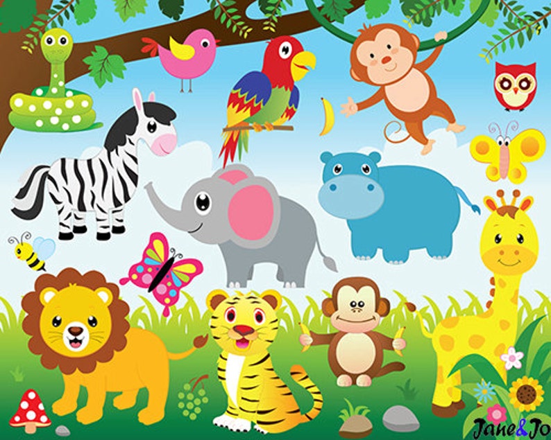 Jungle Animals Clipart and Digital Paper ,jungle Clipart, Animals ...