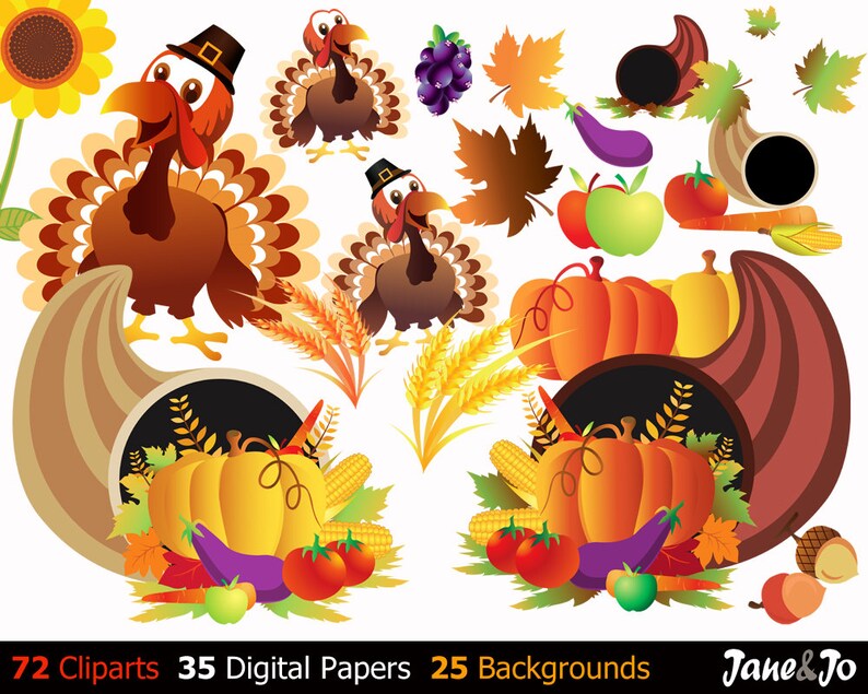 72 Thanksgiving Cliparts 35 Thanksgiving Digital Papers 25 | Etsy