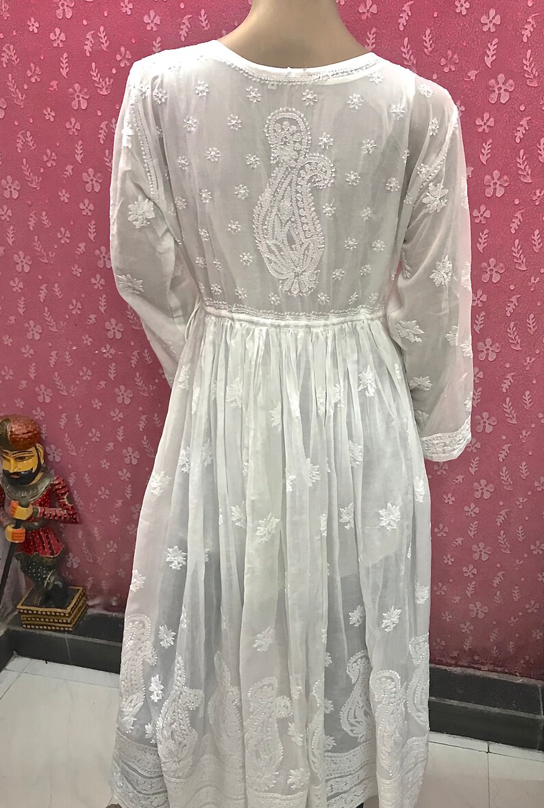 White Cotton Maxi Dress-yoke Style-hand Embroidery Long Wedding Dress ...
