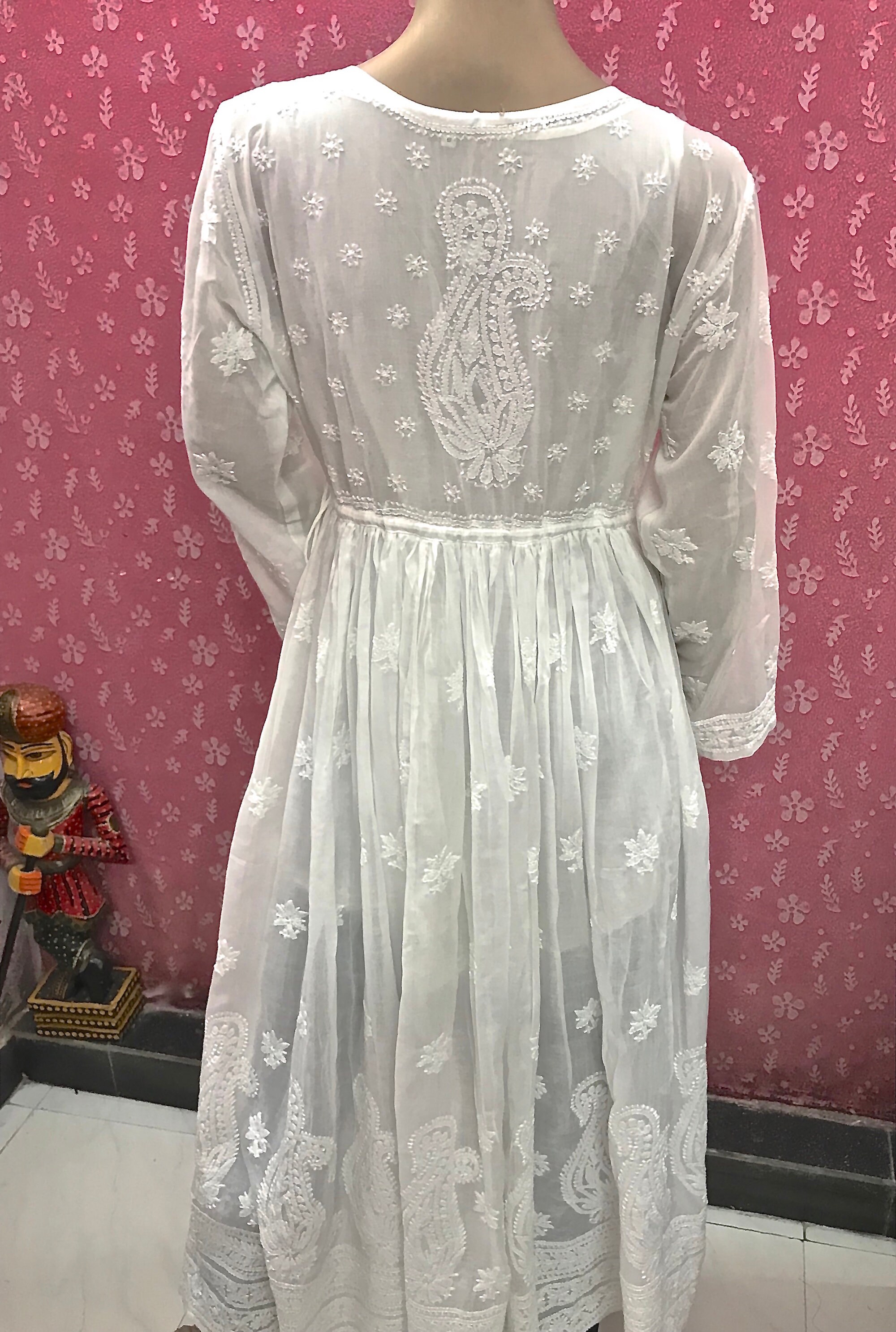 White Cotton Maxi Dress-yoke Style-hand Embroidery Long Wedding Dress ...