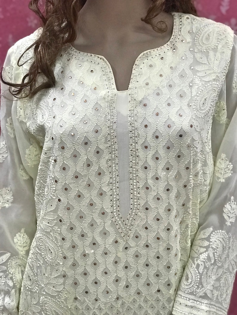 Lucknow CHIKANKARI Hand Embroidery With MUKAISH Work Indian - Etsy Hong ...