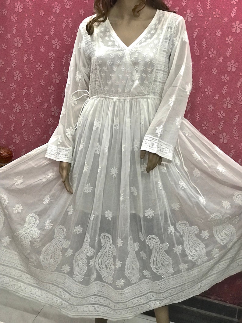 White Cotton Maxi Dress-yoke Style-hand Embroidery Long Wedding Dress ...