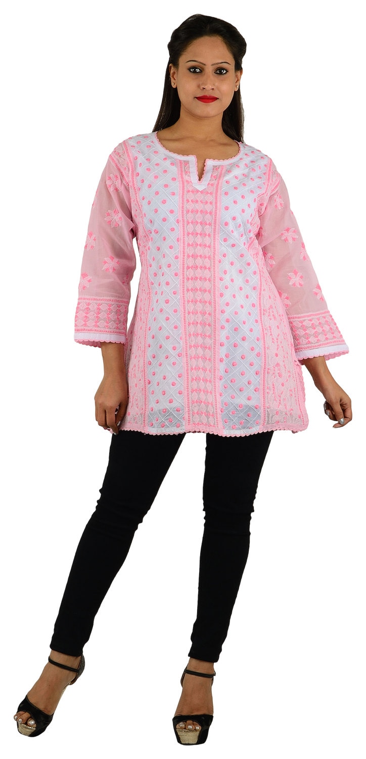 Indian Kurti Short Charming Cotton Light Pink Short Top Ethnic Floral ...