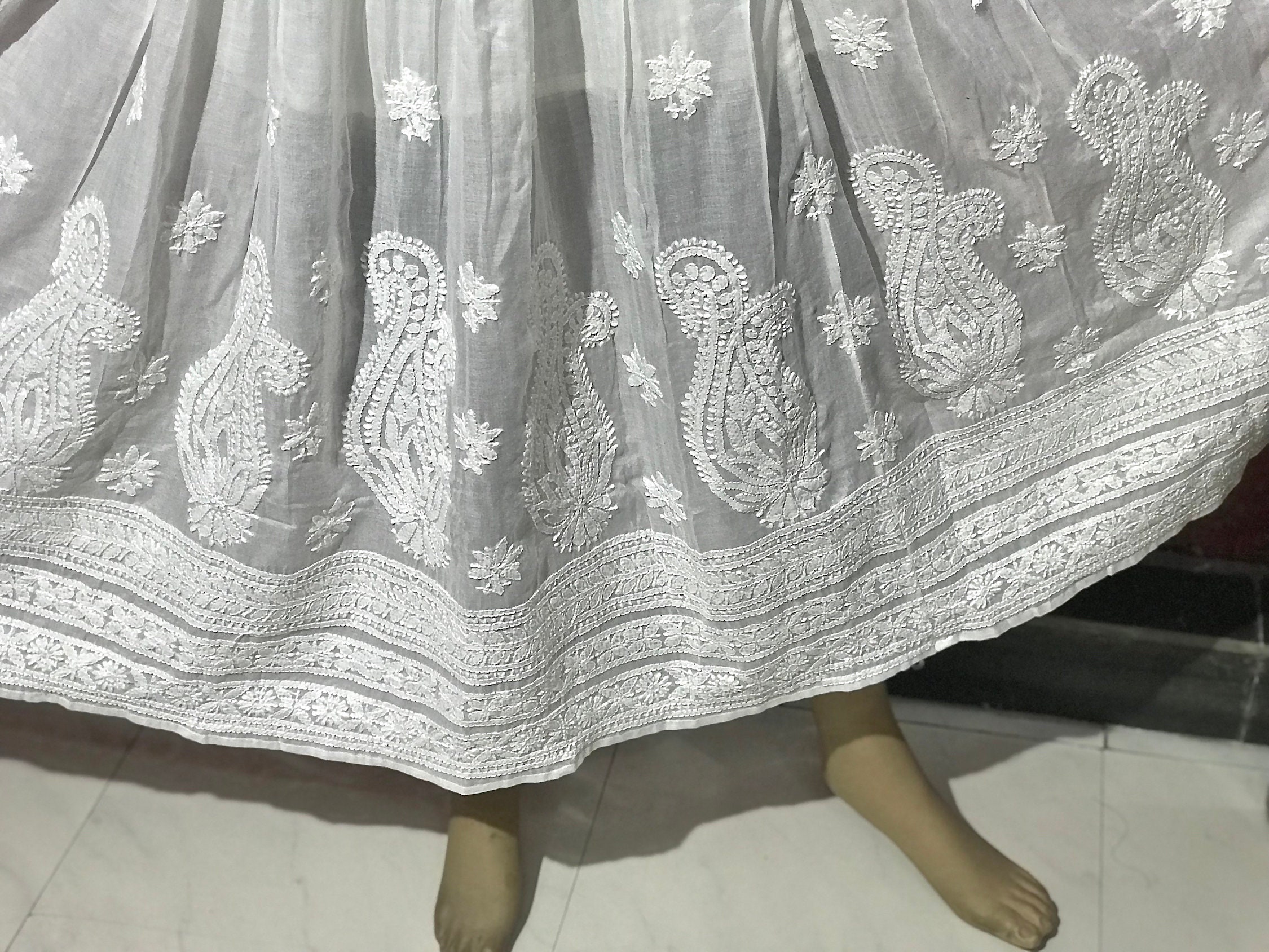 White Cotton Maxi Dress-yoke Style-hand Embroidery Long Wedding Dress ...