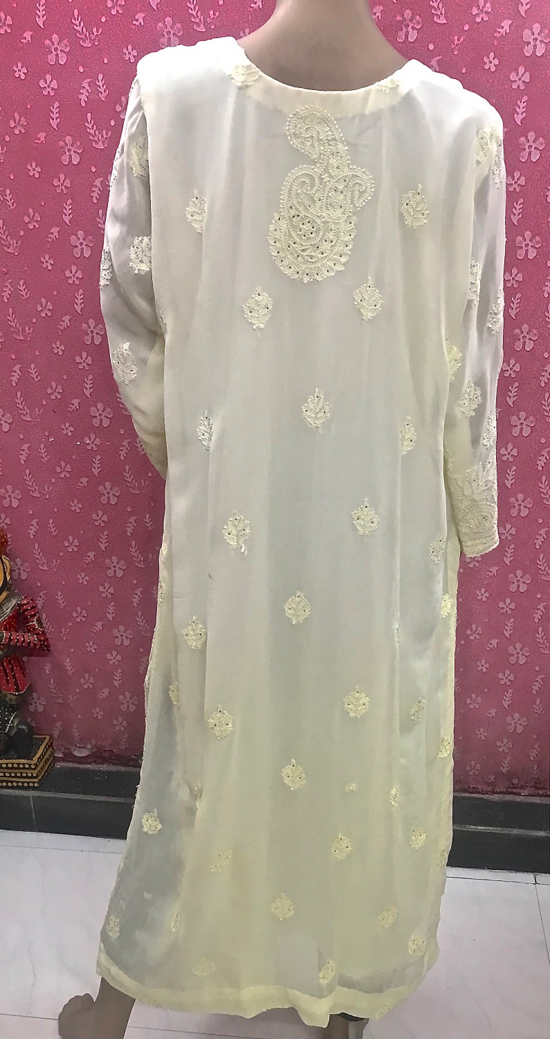 Lucknow CHIKANKARI Hand Embroidery With MUKAISH Work Indian Kurti ...