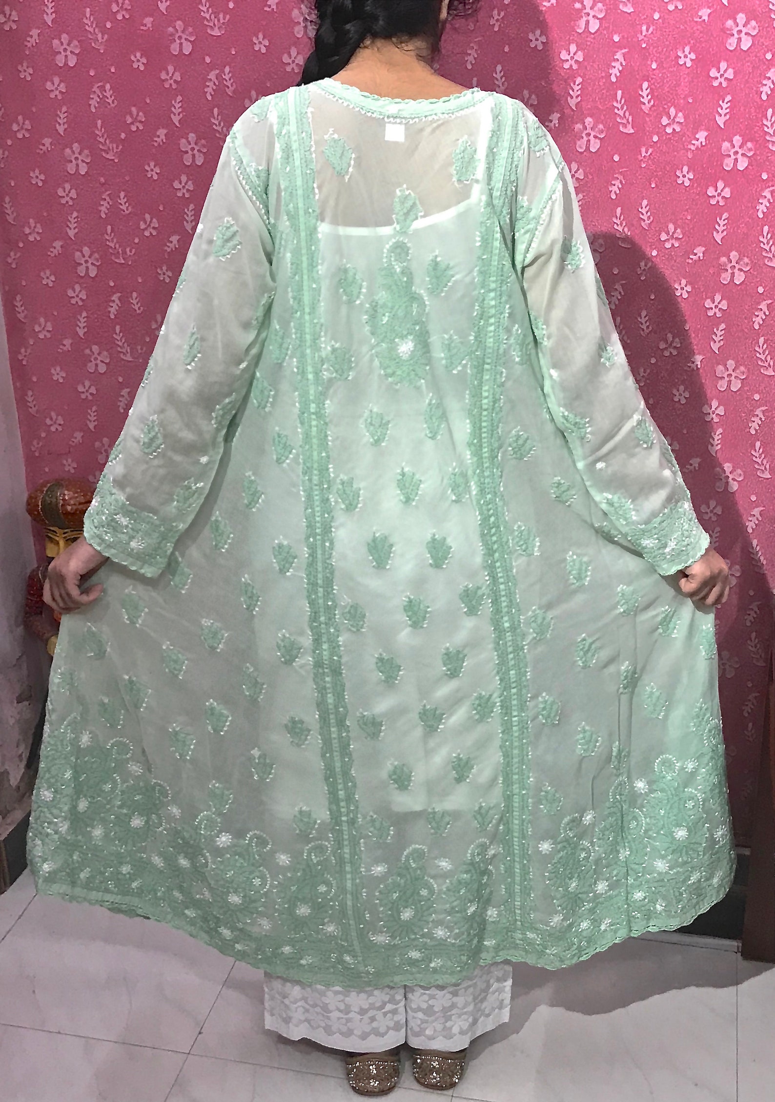 Angrakha Kurta Long Cotton Dress Hand Embroidery Lucknow Chikankari ...