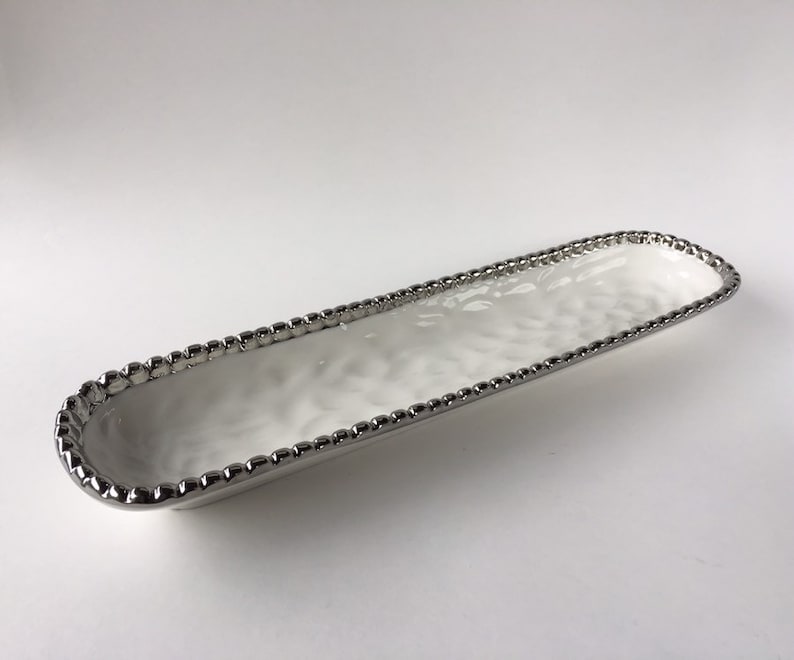 White and Platinum Serving Dish, White Ceramic Serving Dish, Tableware ...