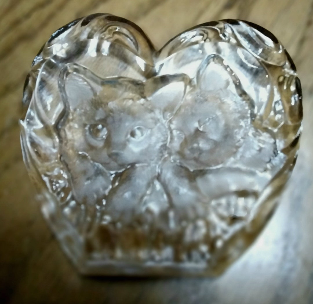 Beautiful Crystal Heart Shaped Cat Head Paperweight - Etsy