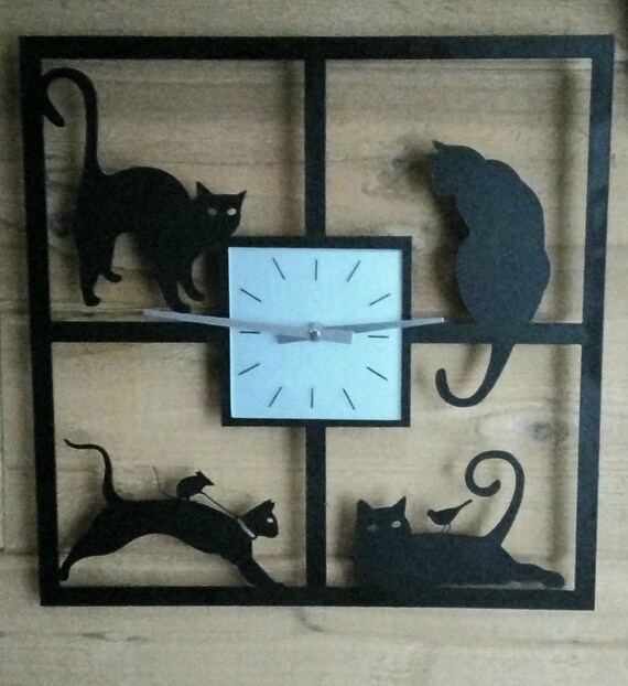 Large Black Metal Black Cat Clock - Etsy