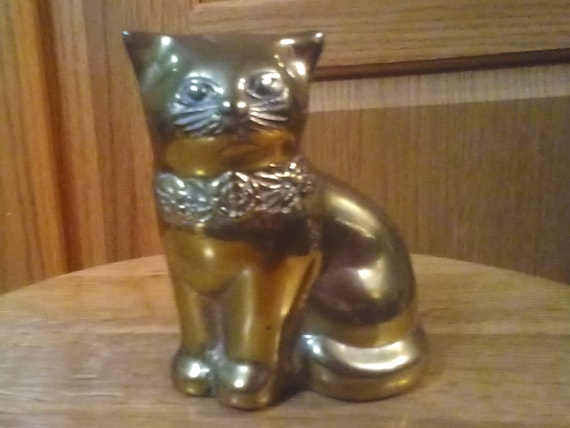 Vintage Gold Metal Cat | Etsy