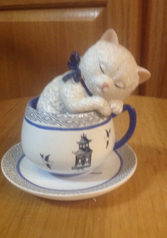 The Hamilton Collection Cat in Teacup Fun Loving Feline - Etsy