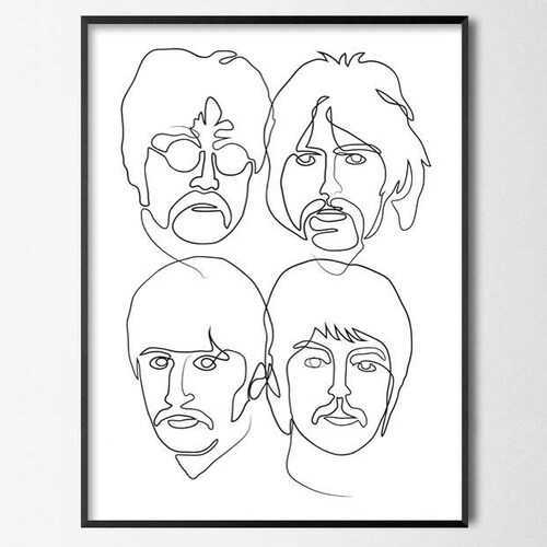 Beatles Continuous Line Drawing Portraits Fab Four Wall Art - Etsy