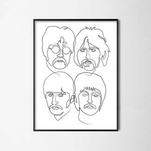 Beatles Continuous Line Drawing Portraits - Fab Four Wall Art Poster ...