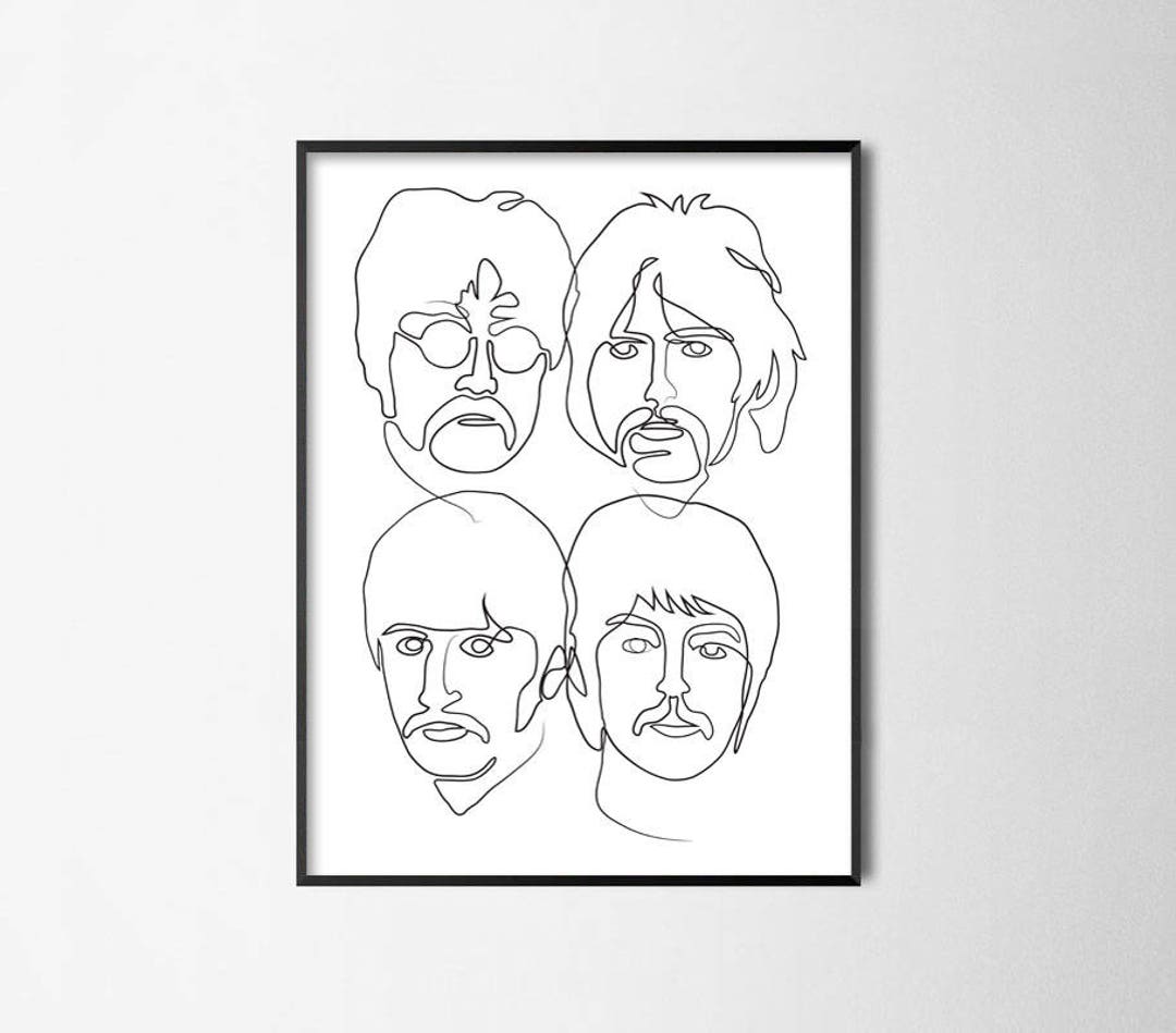 Beatles Continuous Line Drawing Portraits - Fab Four Wall Art Poster ...