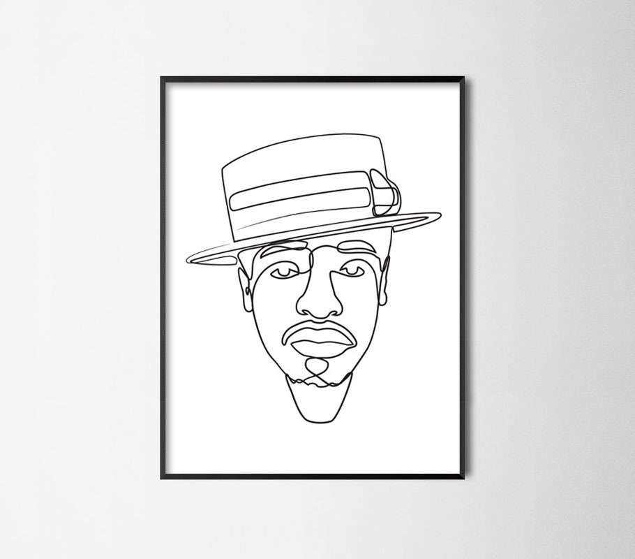 Andre 3000 Continuous Line Drawing Portrait - Singer Wall Art Poster ...