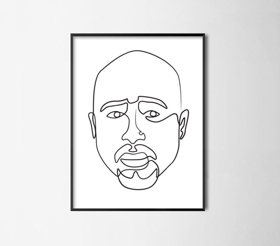 Tupac Shakur Continuous Line Drawing Portrait - Hip Hop Wall Art Poster ...