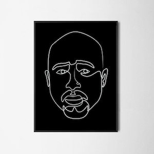 Tupac Shakur Continuous Line Drawing Portrait - Hip Hop Wall Art Poster ...