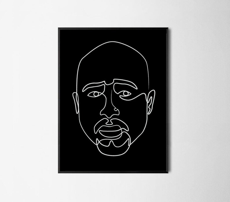 Tupac Shakur Continuous Line Drawing Portrait - Hip Hop Wall Art Poster ...