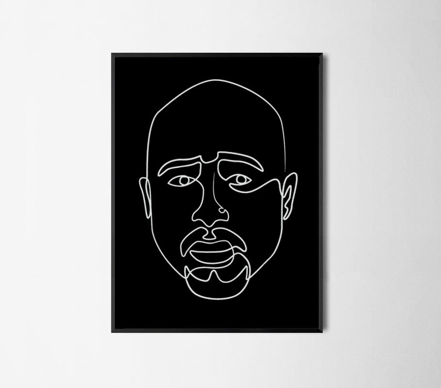 Tupac Shakur Continuous Line Drawing Portrait - Hip Hop Wall Art Poster ...