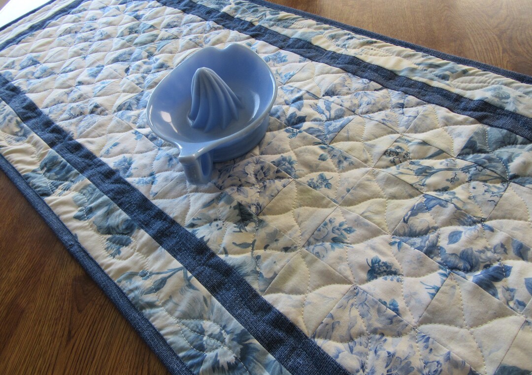 Delft Blue and White Quilted Table Runner, 16 X 40 - Etsy