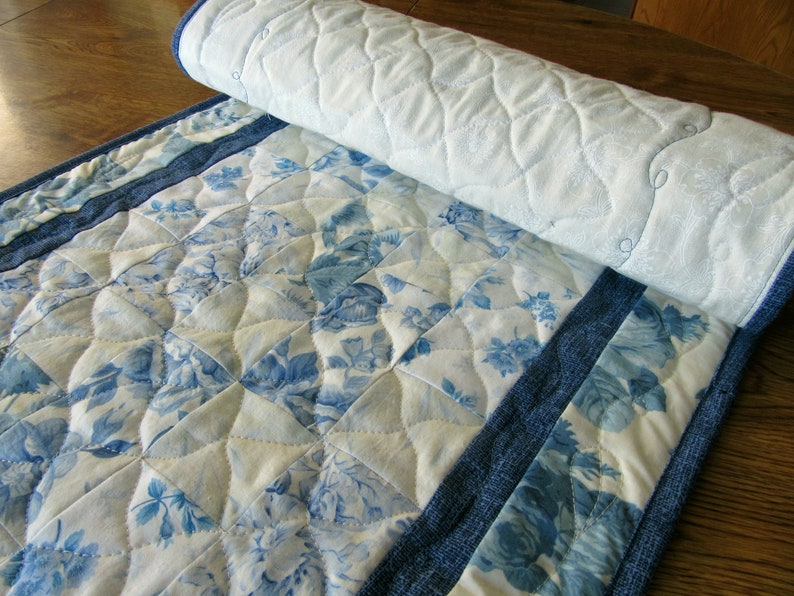 Delft Blue and White Quilted Table Runner, 16 X 40 - Etsy