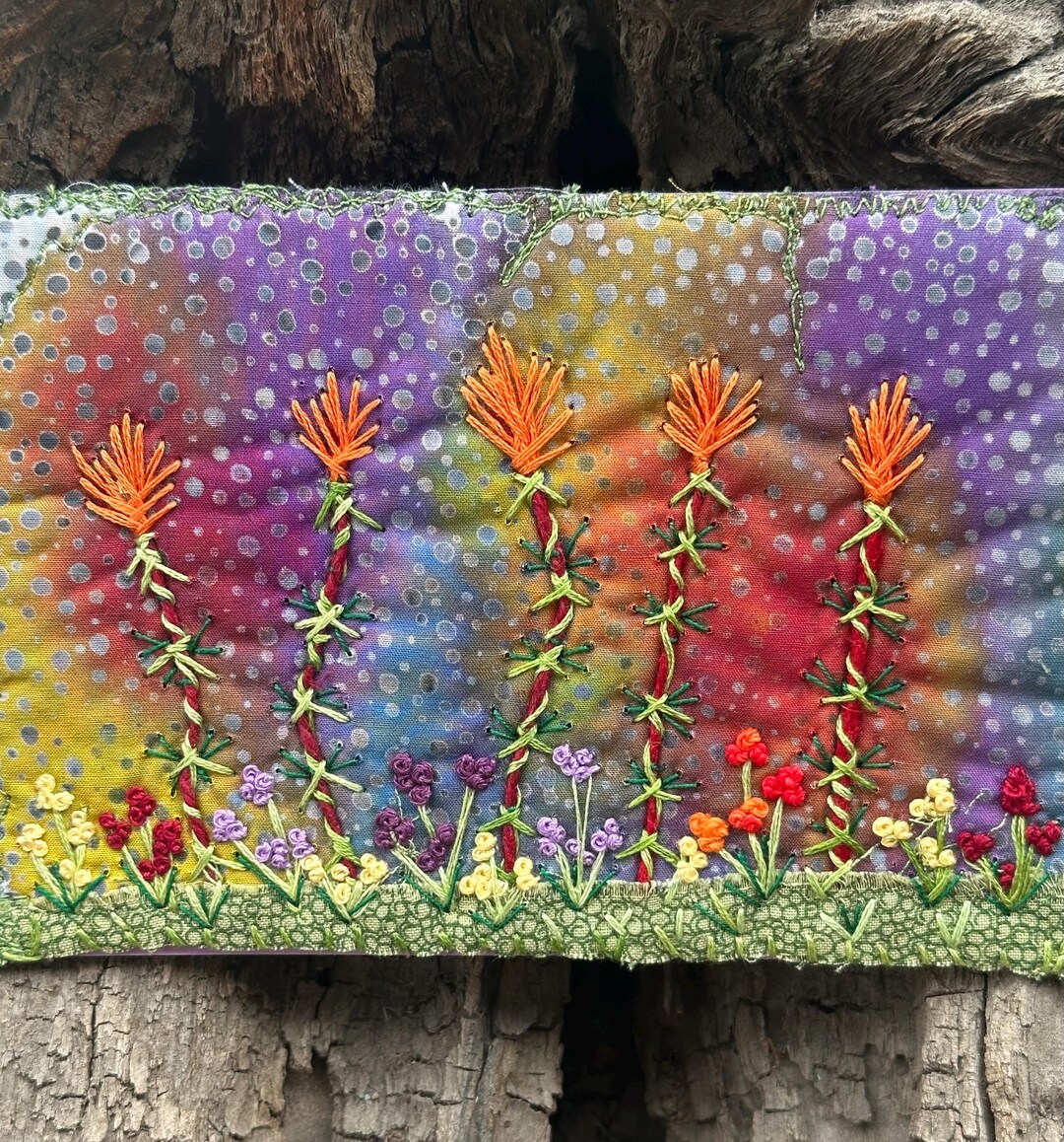Floral Garden Fabric Postcard, Hand-stitched Fiber Art (6x4 Inches) - Etsy