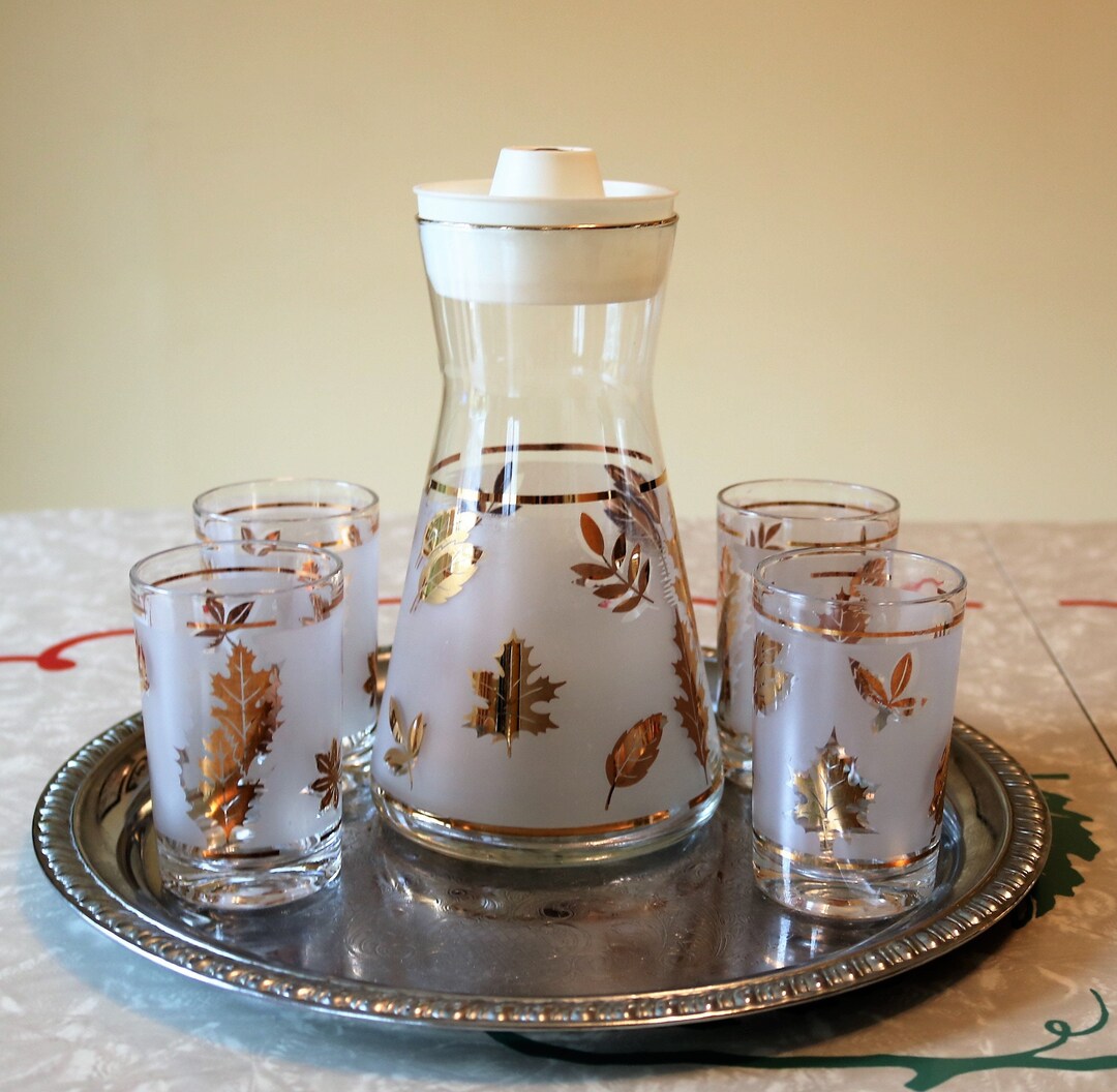 Classic Fall Vintage Juice Glass Set With Carafe and 4 Juice - Etsy