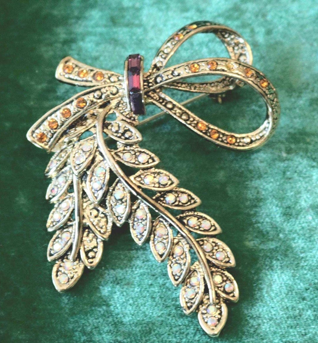 Rhinestone Retro Leaf Vintage Pin, Midcentury Costume Jewelry Brooch - Etsy