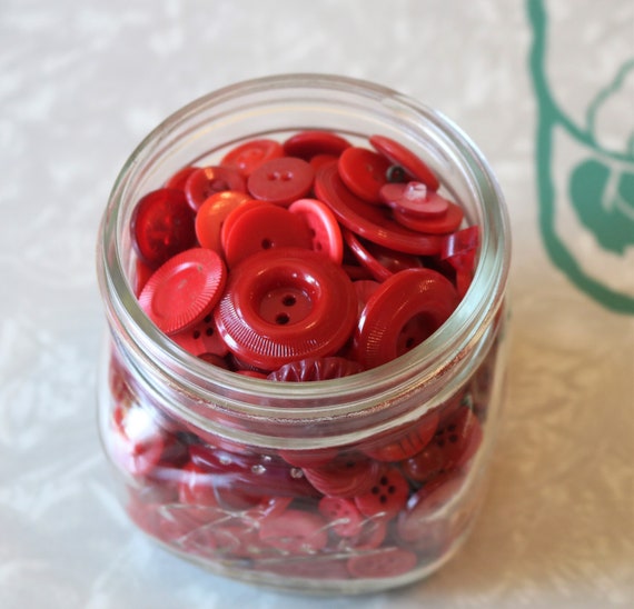Buttons & Closures Materials Red Buttons in Glass Jar Vintage Red ...