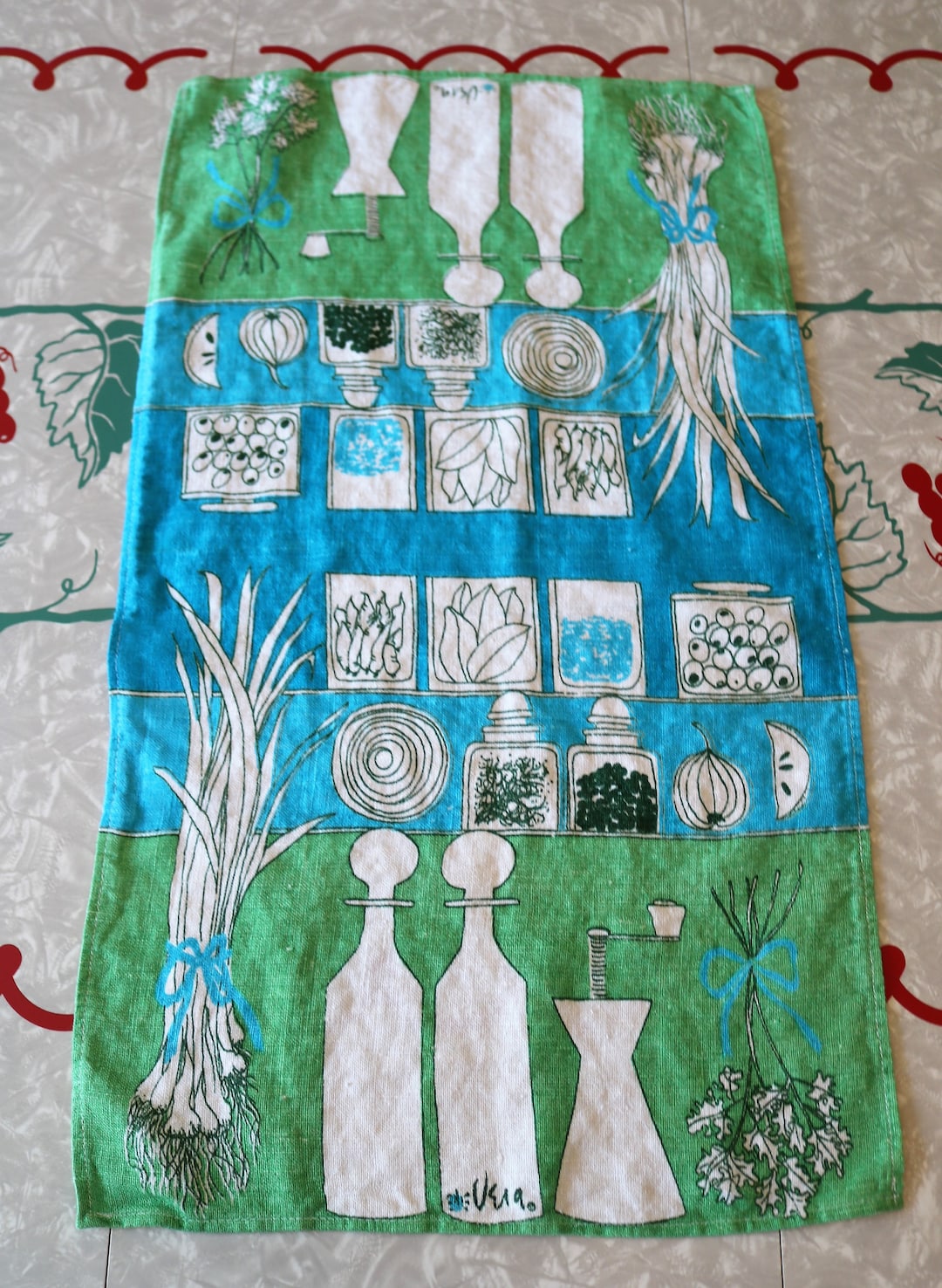 Vera Turquoise Kitchen Theme Tea Towel, Midcentury Vera Neumann Kitchen ...