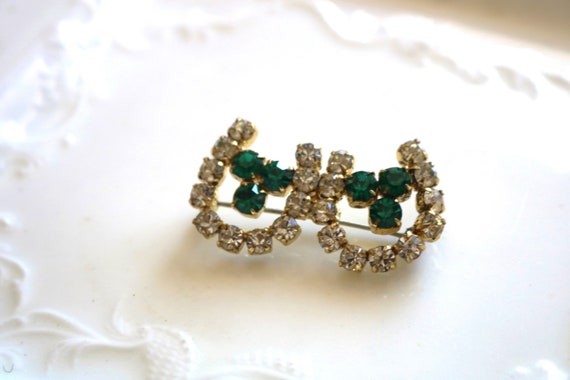 Horseshoe Good Luck Rhinestone Pin Brooch, Midcentury… - Gem