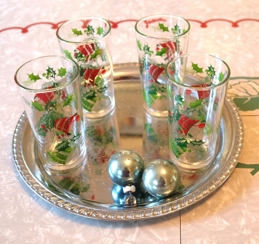 Christmas Bells Thene Vintage Barware, Holiday Glassware 4-piece Set, 2 ...