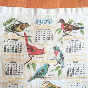 Vintage 1976 Bird Calendar Tea Towel: Linen Kitchen Decor - Etsy