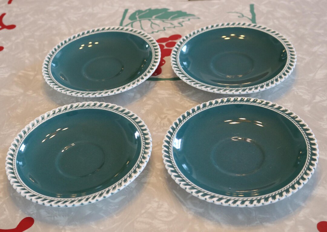 Harkerware Teal Saucers as Small Plates, Harker Pottery, Vintage 4 ...