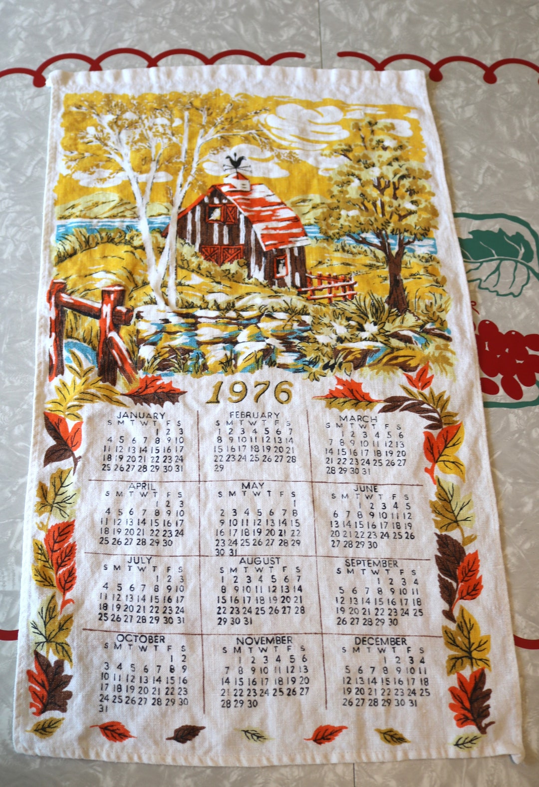 1976 Calendar Tea Towel, Vintage Kitchen Towel Decor - Etsy
