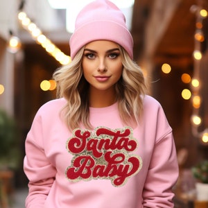 Santa Baby Sweatshirt, Santa Baby Shirt, Chenille Patch Sweatshirt, Christmas Chenille Patch ...