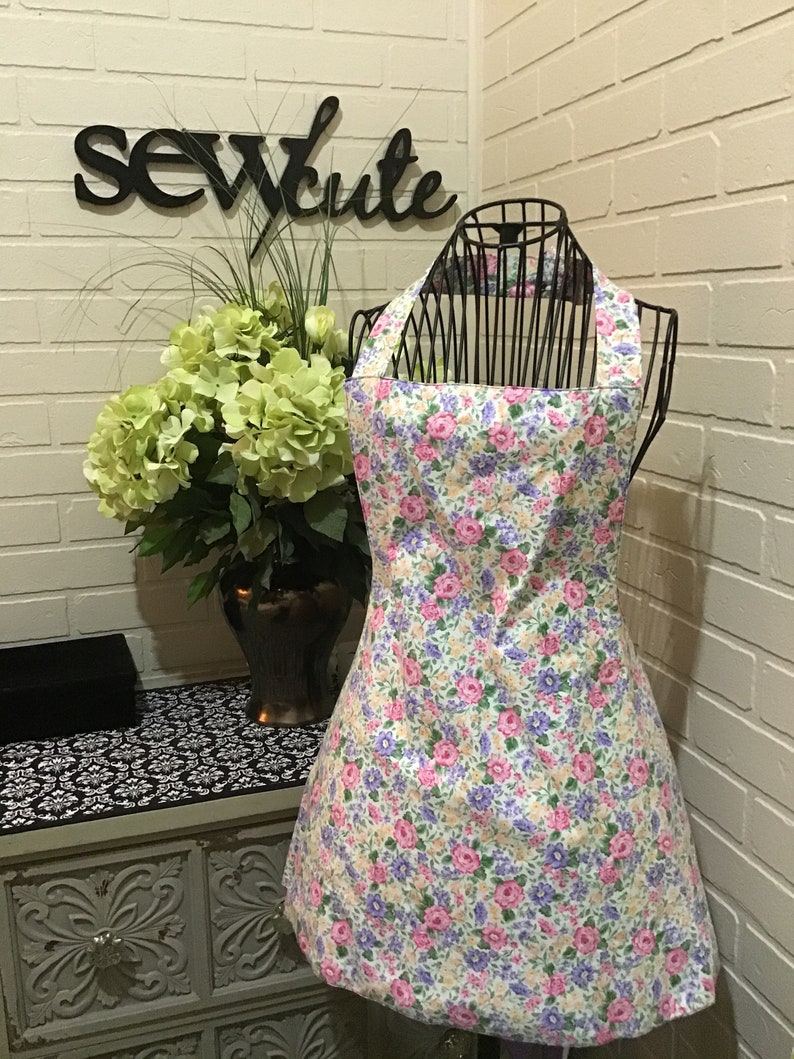 Beautiful Floral Apron With Purple Polka Dot Ruffle - Etsy