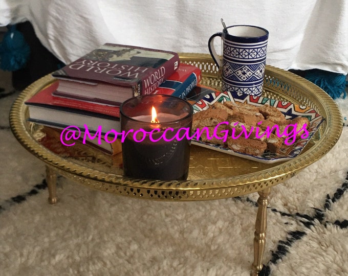 LARGE Authentic Moroccan Elegant Handcrafted Brass Serving Tray/table ...