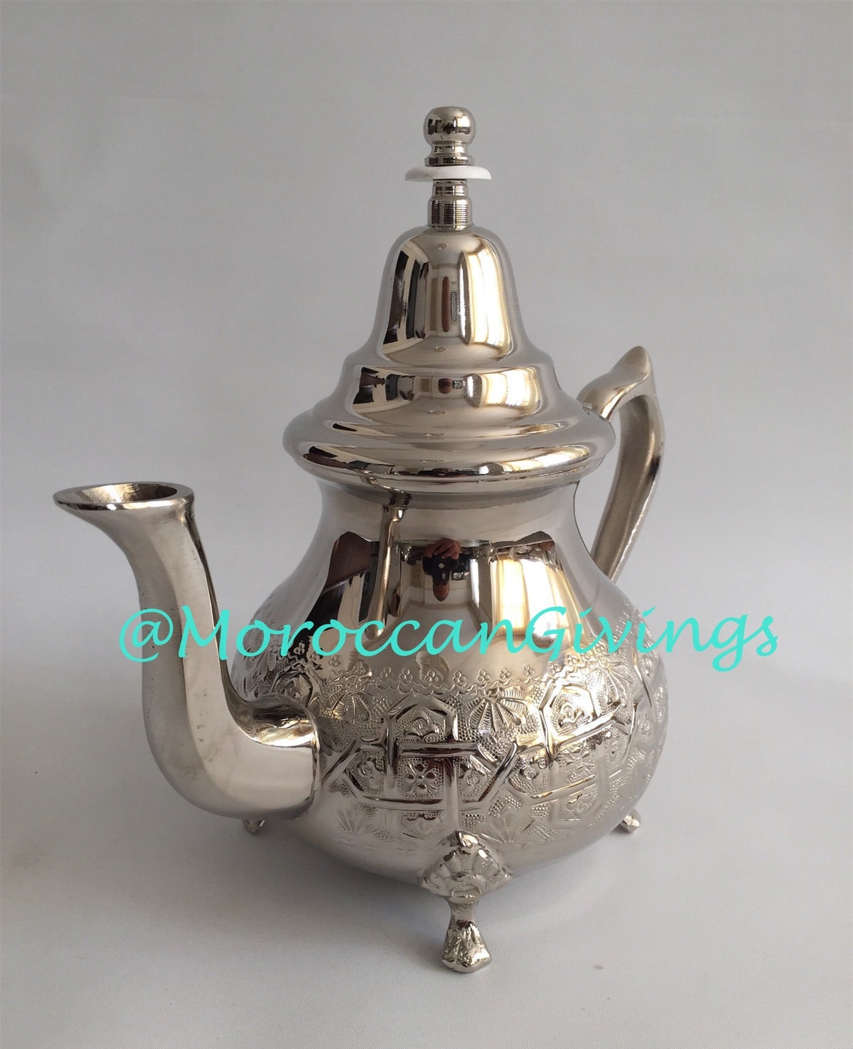 Moroccan Elegant Handcrafted Alpaca Silver Qudsi Teapot From Fez | FREE ...