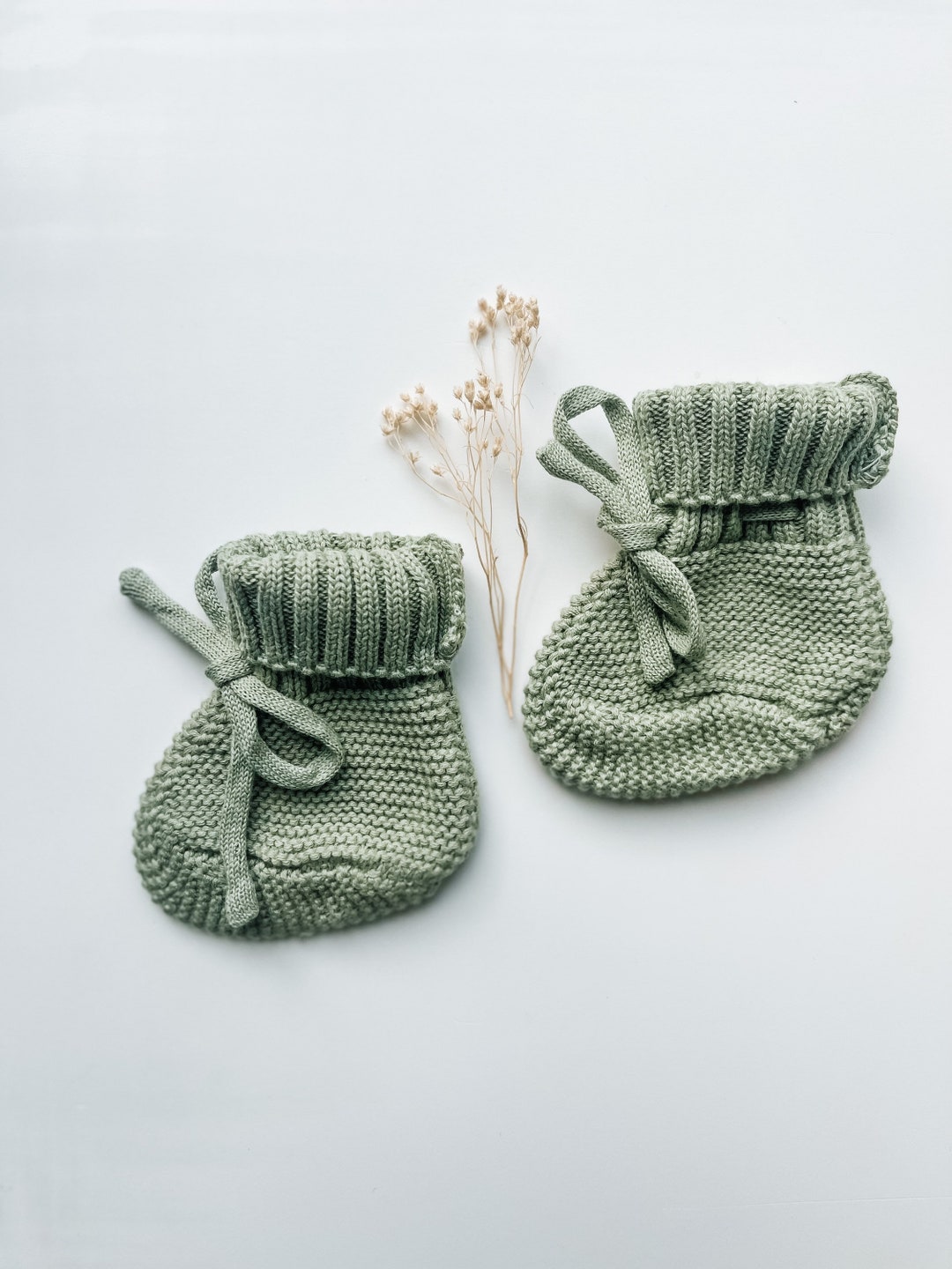 Baby Booties in Sage Colour First Sock Shoes Cotton Knitted Girl or Boy ...